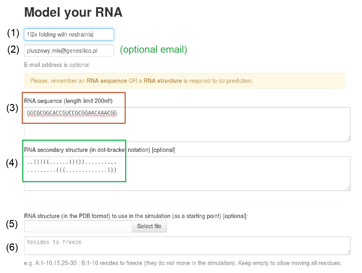 Figure 1b. Submitting sequence along with secondary structure ...